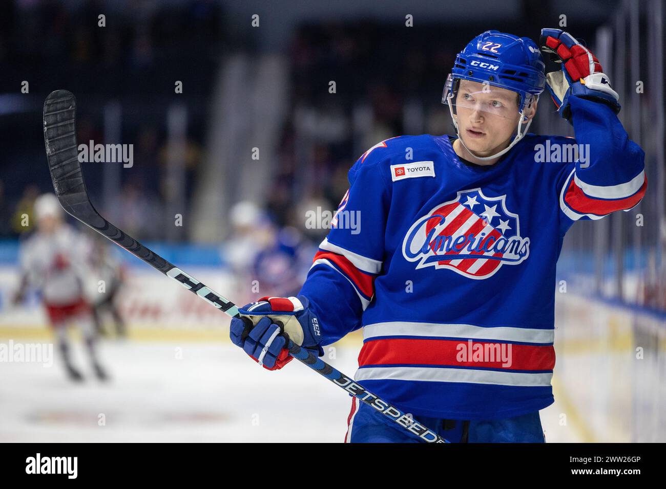 March 20th, 2024: Rochester Americans defenseman Zach Metsa (22) skates ...