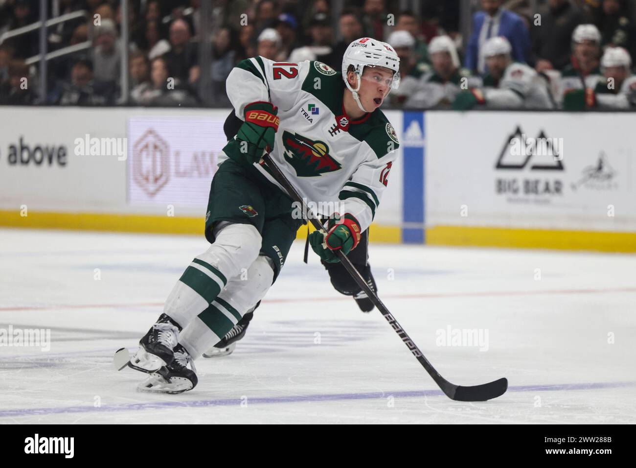 Minnesota Wild left wing Matt Boldy (12) moves the puck during the ...