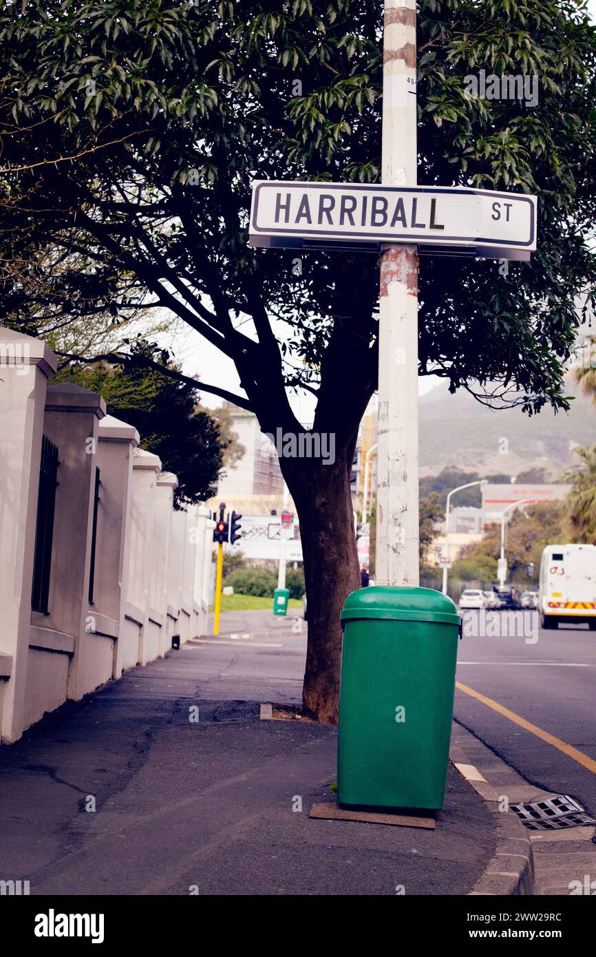 Road sign, location and signage in street for destination with place ...