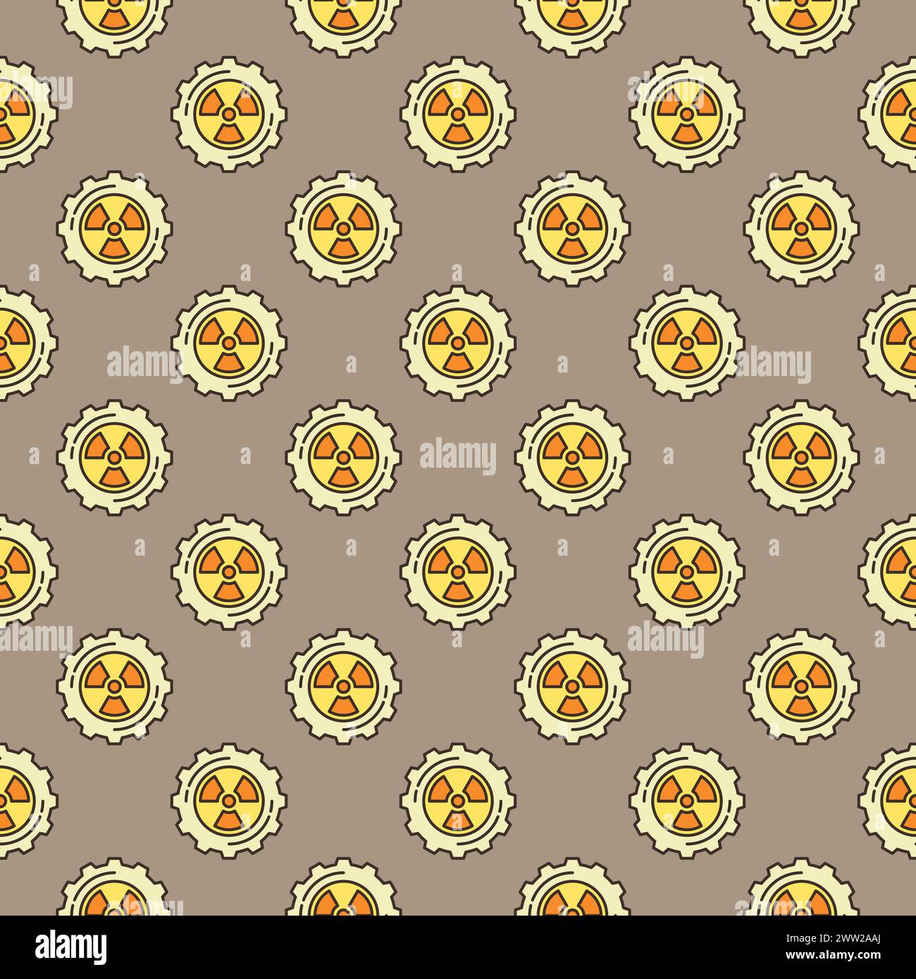Gear and Radiation sign Nuclear Energy concept colored seamless pattern ...