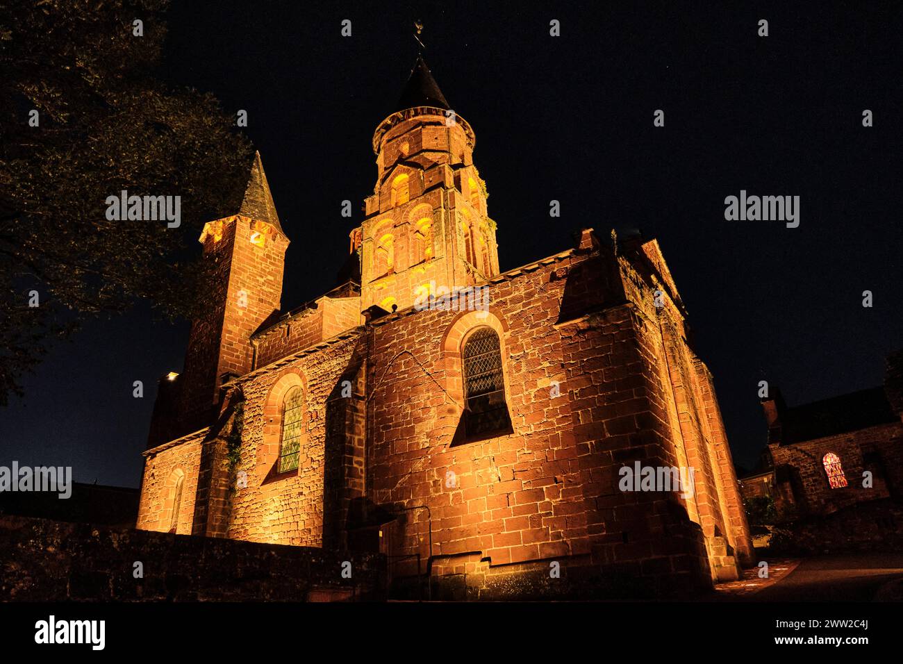 Collonge la Rouge, France - 09 23 2021: illuminated church of Collonge ...