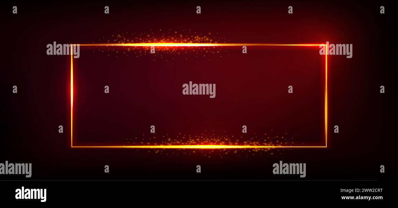 Sparkling golden frame isolated on red gradient background. Vector ...
