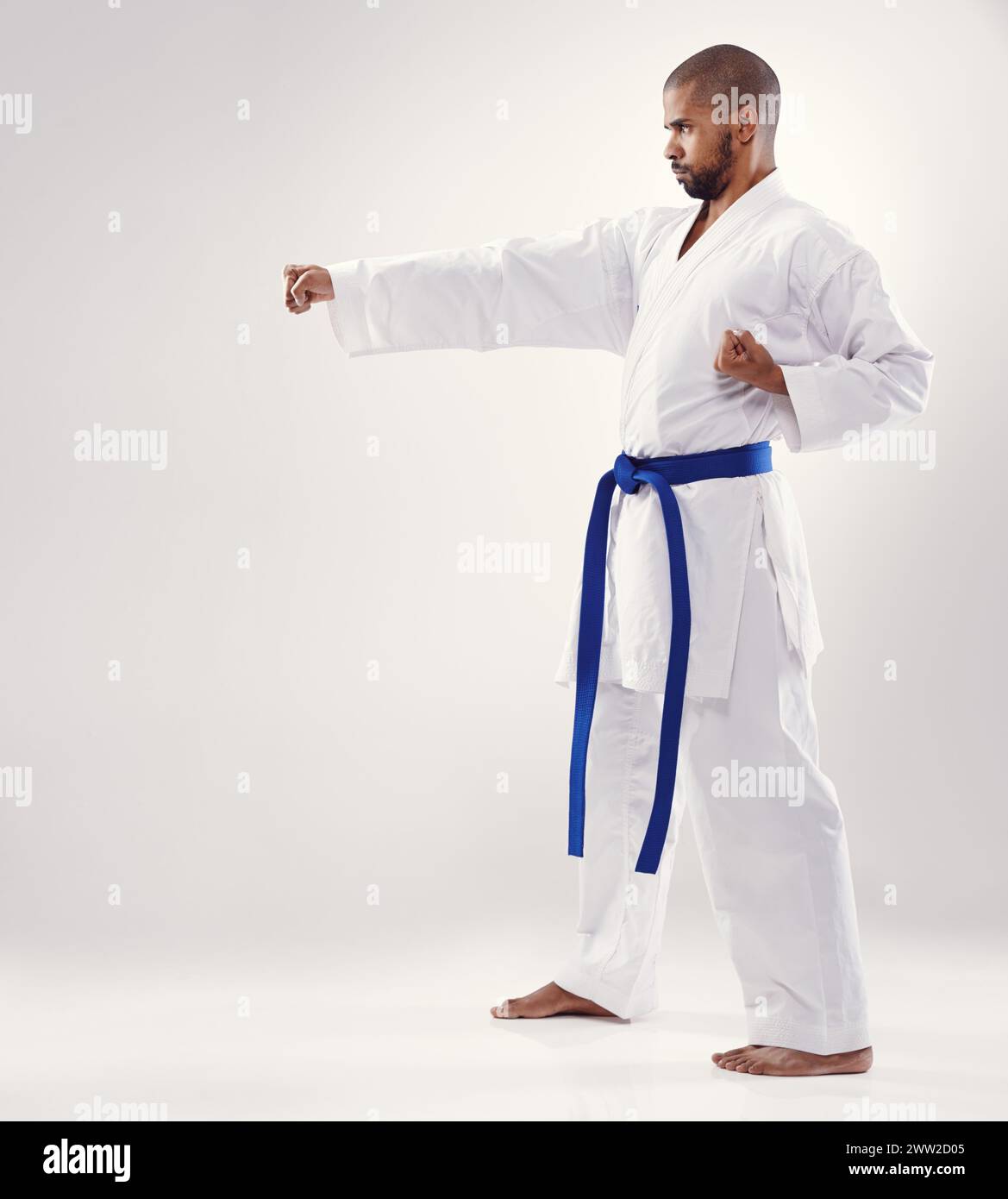 Studio, karate and African man training technique for physical health ...