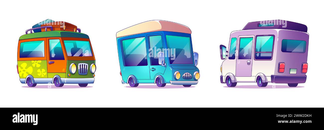 Camper van car cartoon. Vintage rv bus trailer for summer trip. Retro ...