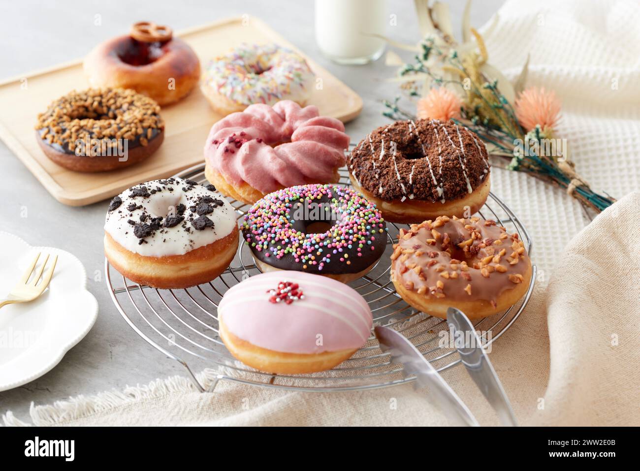 A group of donuts with different toppings Stock Photo - Alamy