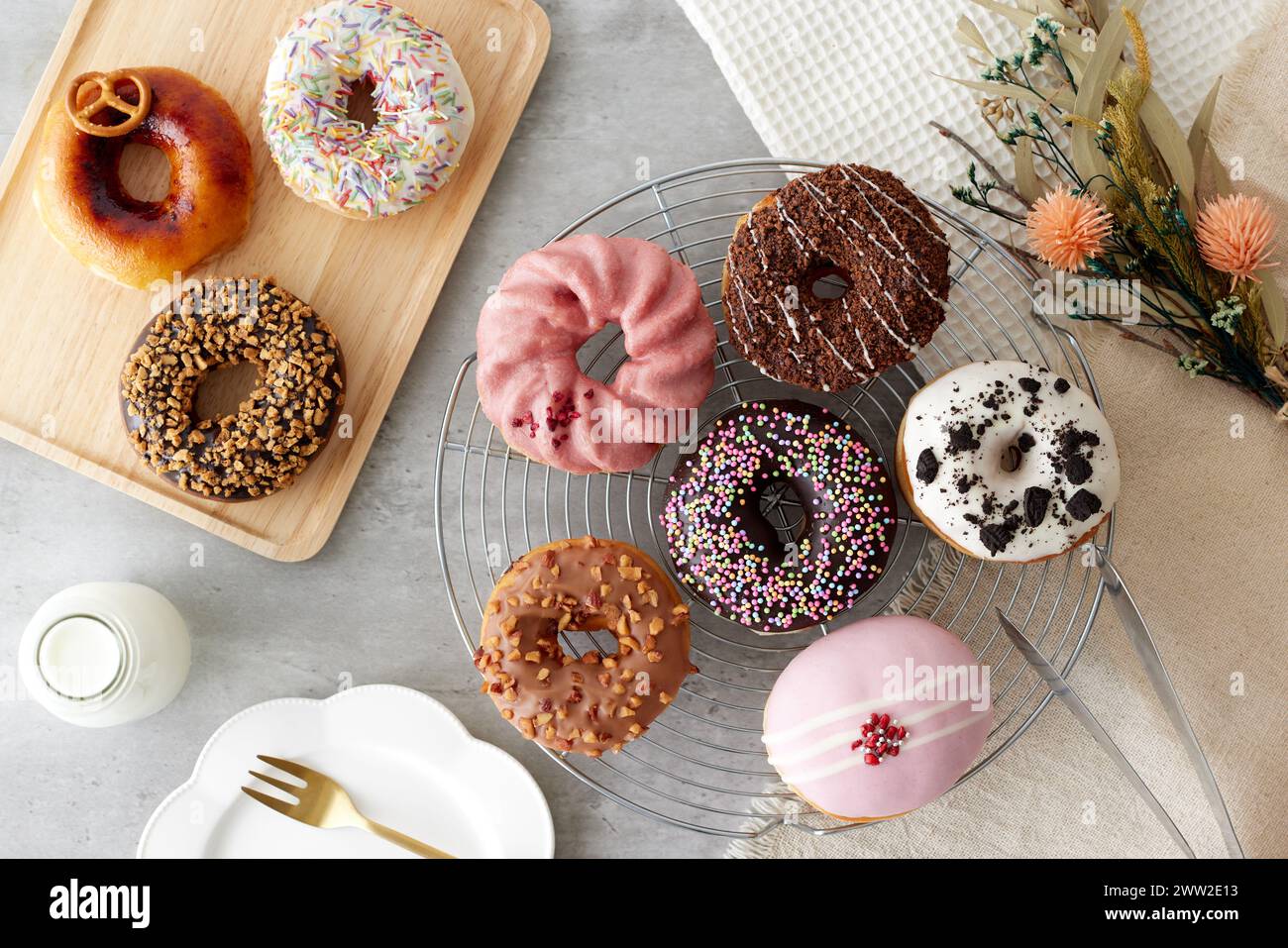 A group of donuts with different toppings Stock Photo - Alamy