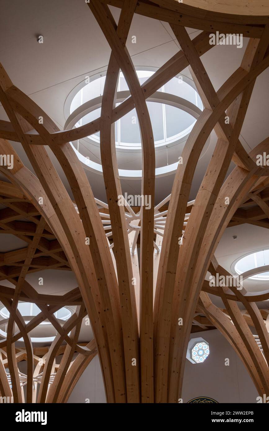 wooden vaulted arches, The Cambridge Central Mosque, Cambridge, England ...