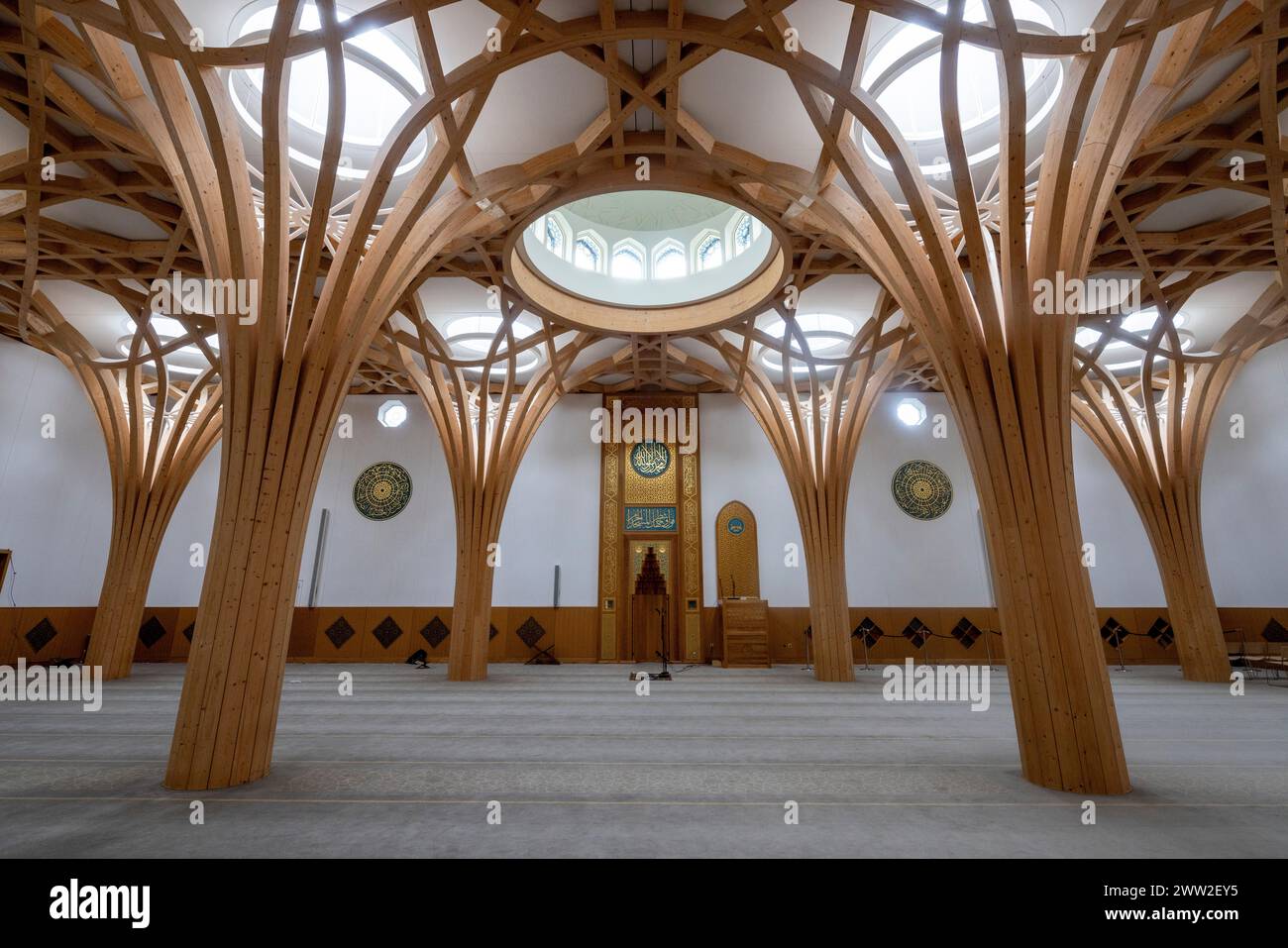 wooden vaulted arches, The Cambridge Central Mosque, Cambridge, England ...