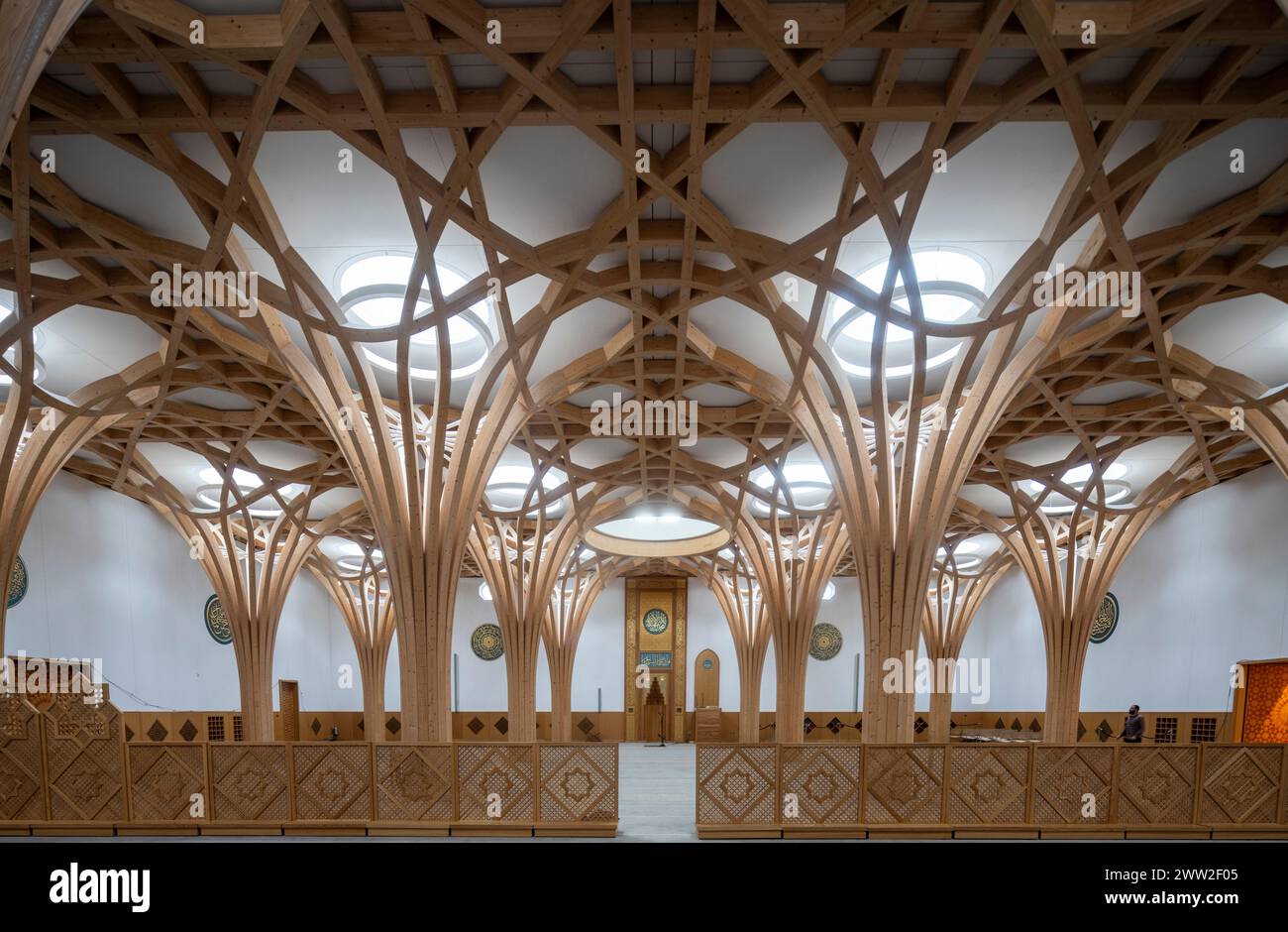 wooden vaulted arches, The Cambridge Central Mosque, Cambridge, England ...