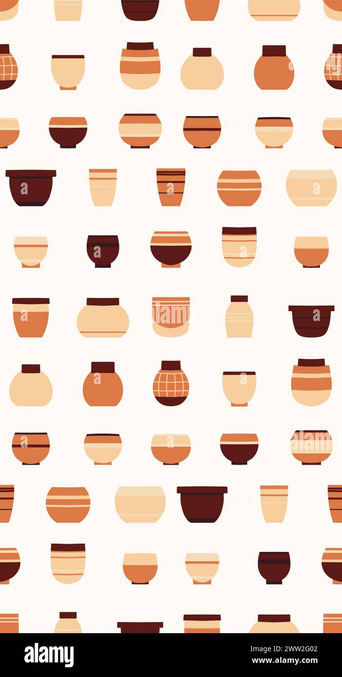 Vector illustration with clay flower pots. Cozy background with flat ...