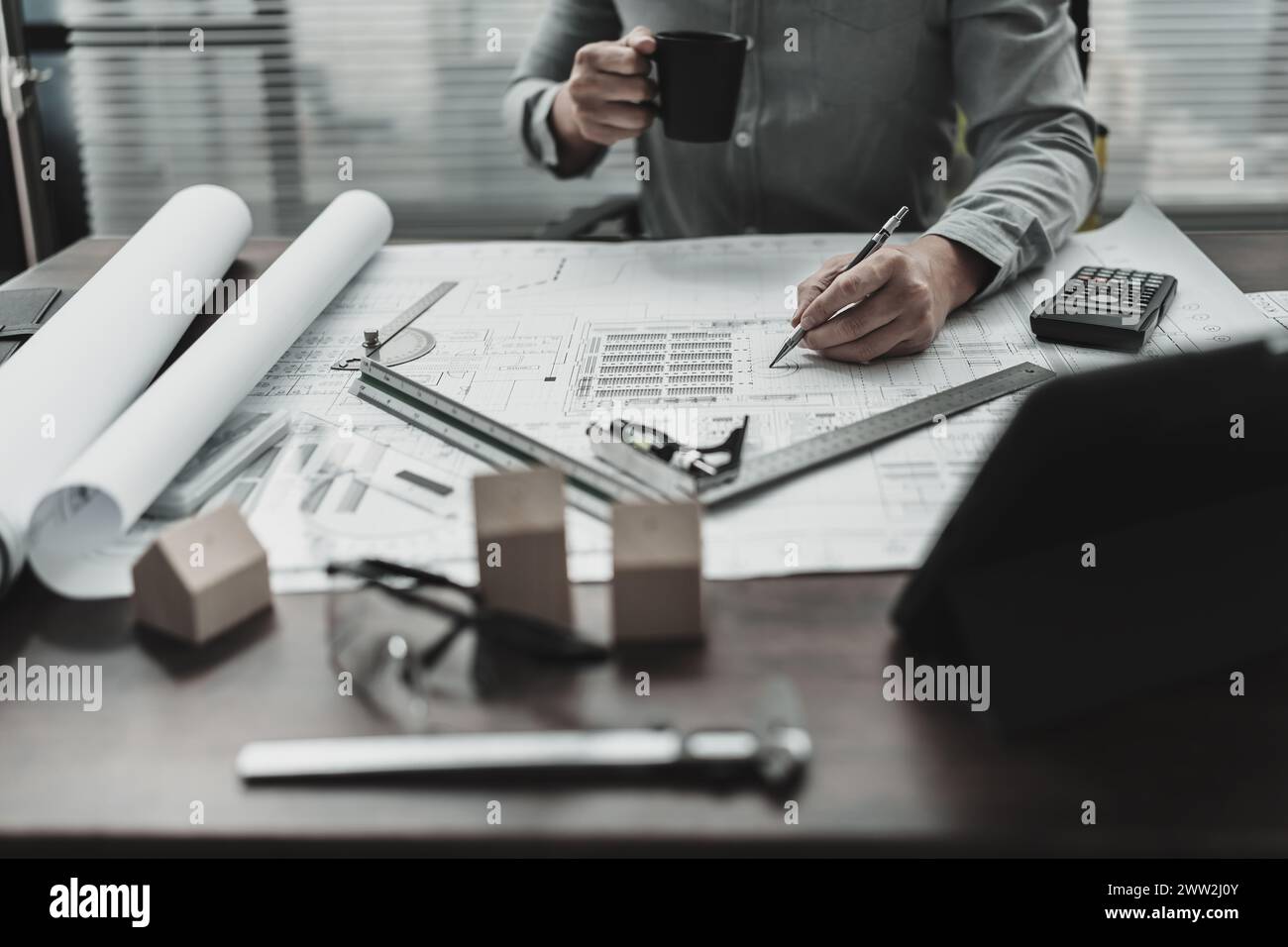 Engineering working with drawings inspection and Calculator, triangle ...