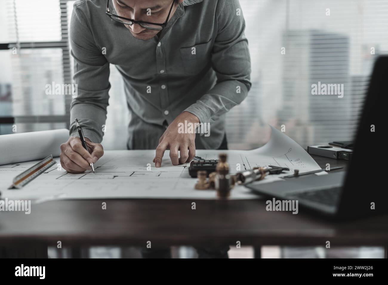 Engineering working with drawings inspection and Calculator, triangle ...