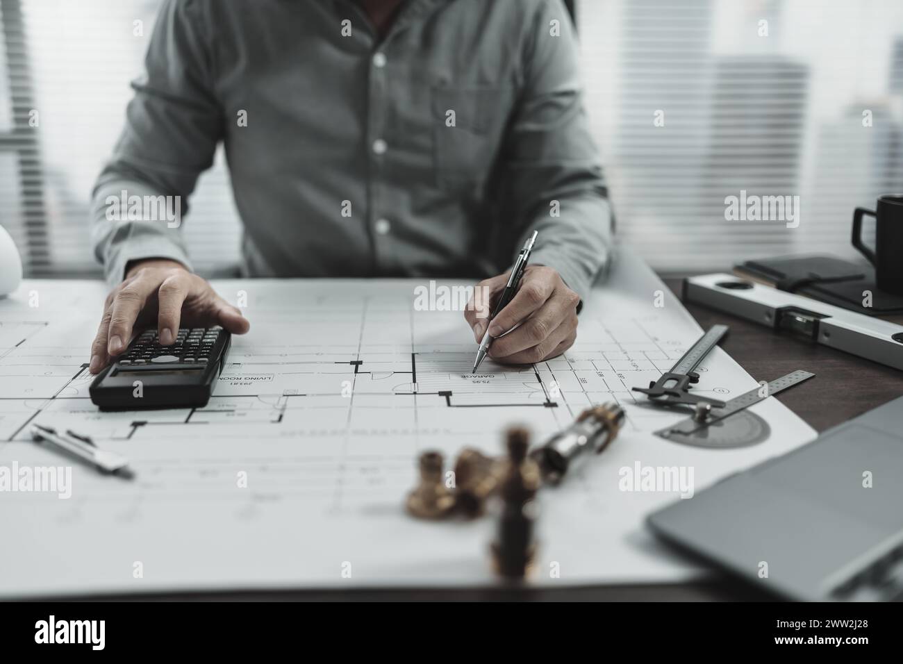 Engineering working with drawings inspection and Calculator, triangle ...