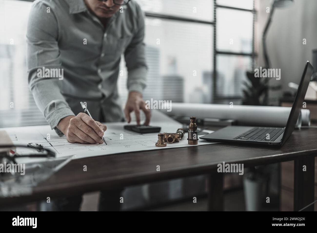 Engineering working with drawings inspection and Calculator, triangle ...