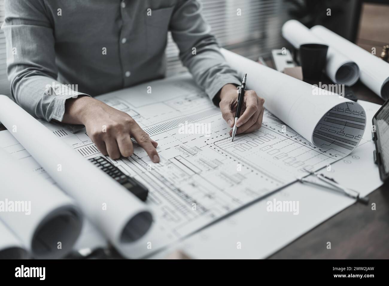 Engineering working with drawings inspection and Calculator, triangle ...