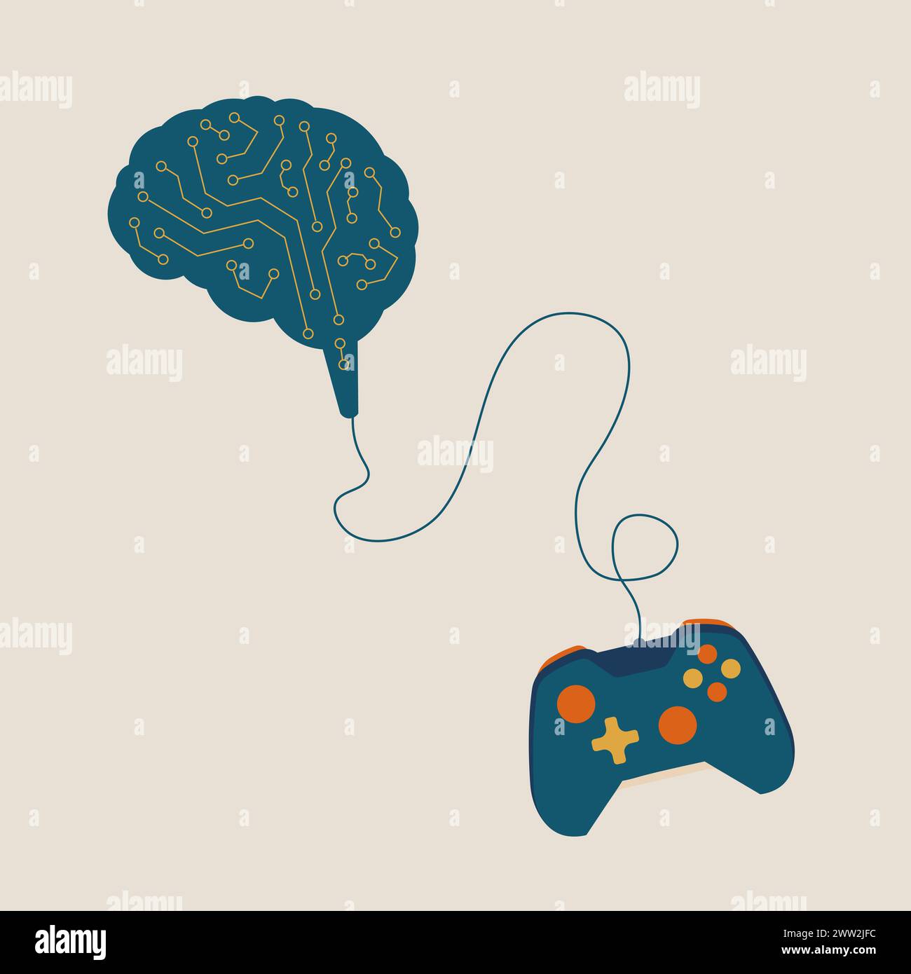brain connected to the controller joystick. Game time. Brain games ...