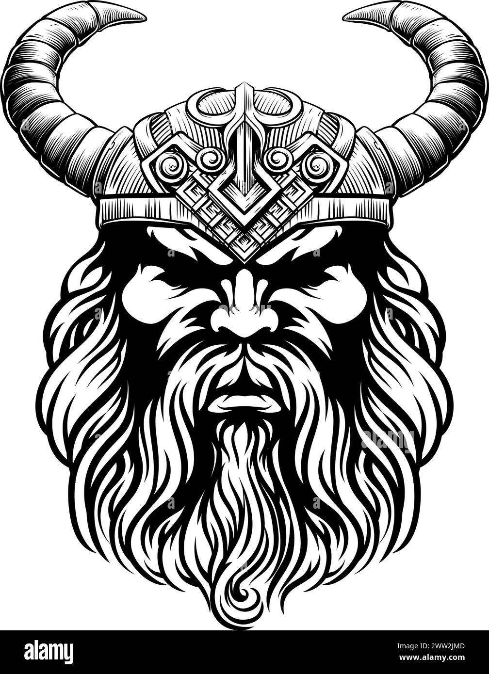 Viking Warrior Man Strong Mascot Face in Helmet Stock Vector Image ...