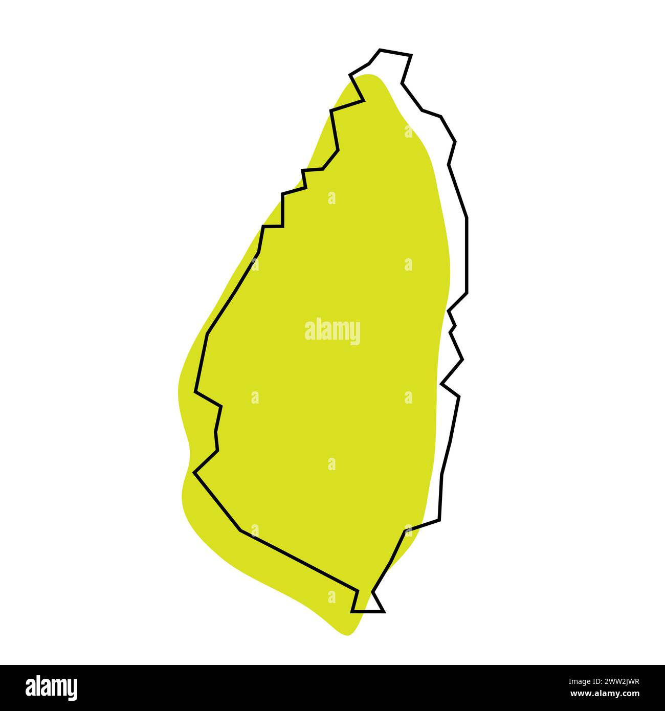 Saint Lucia country simplified map. Green silhouette with thin black ...