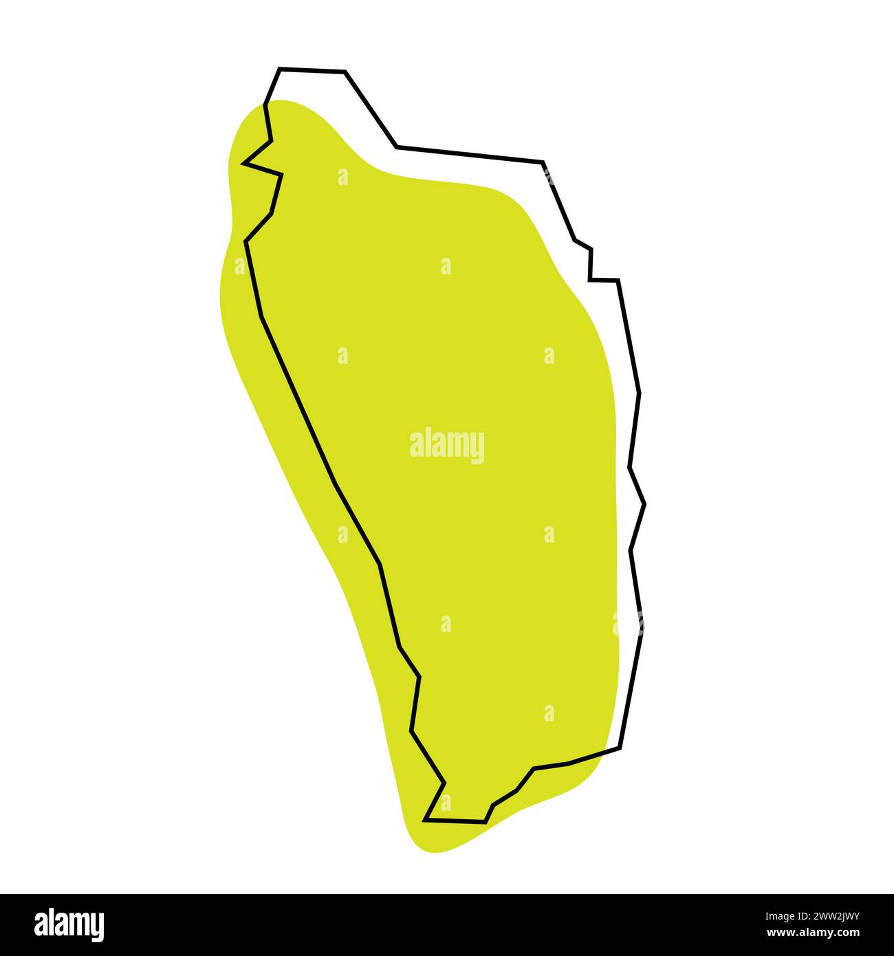 Dominica country simplified map. Green silhouette with thin black ...