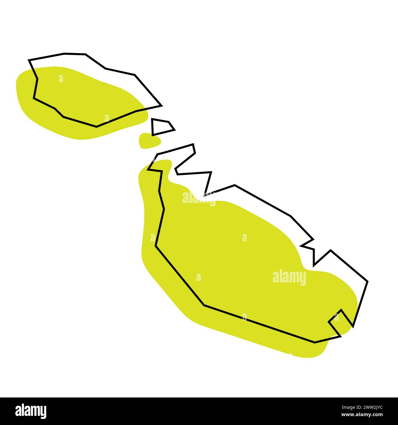 Malta country simplified map. Green silhouette with thin black contour ...