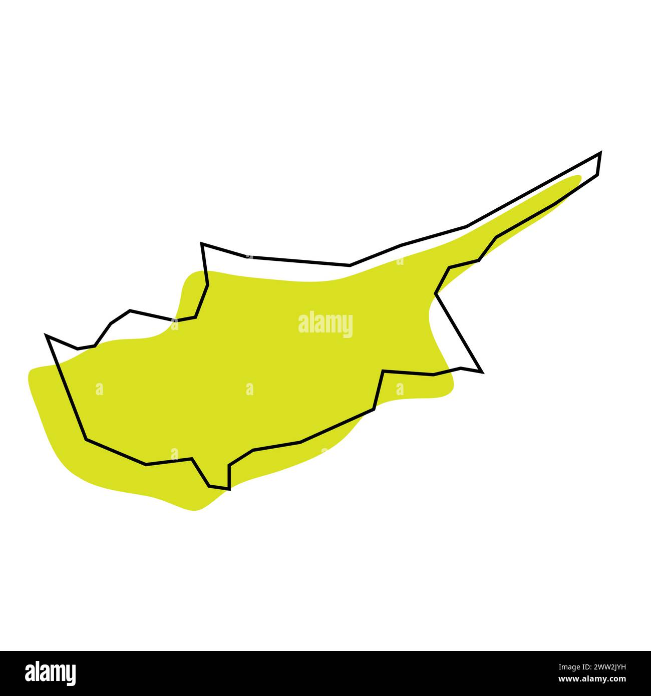 Cyprus country simplified map. Green silhouette with thin black contour ...