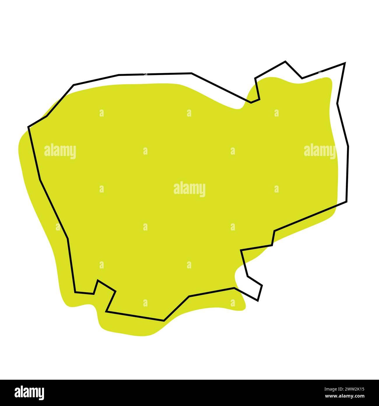 Cambodia country simplified map. Green silhouette with thin black ...