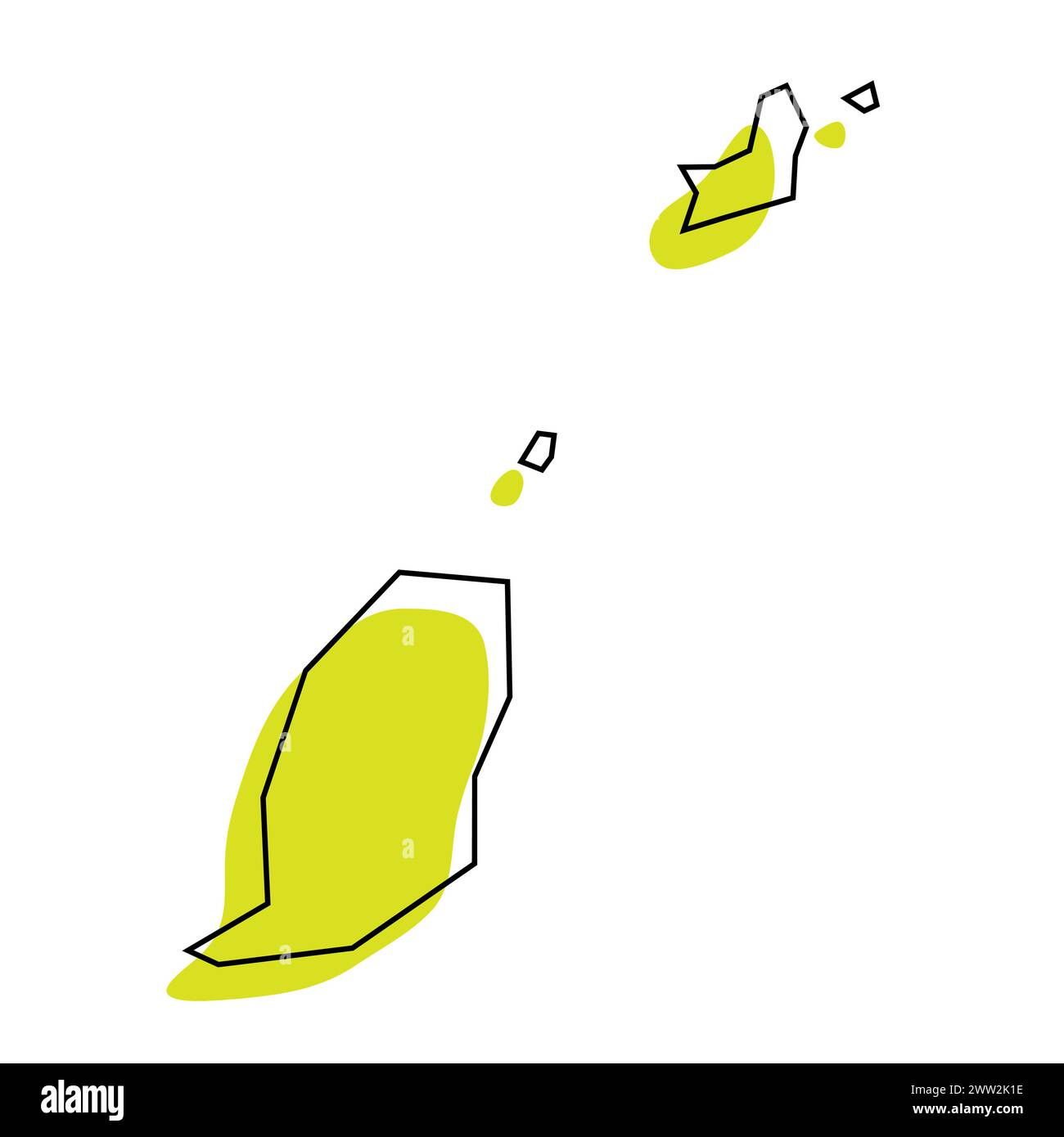 Grenada country simplified map. Green silhouette with thin black ...