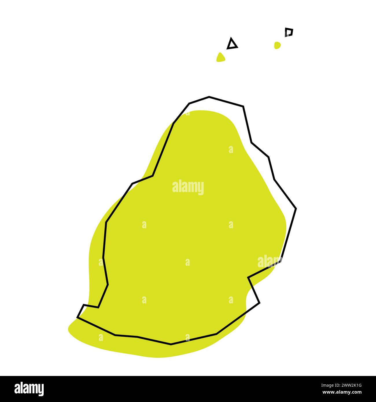 Mauritius country simplified map. Green silhouette with thin black ...