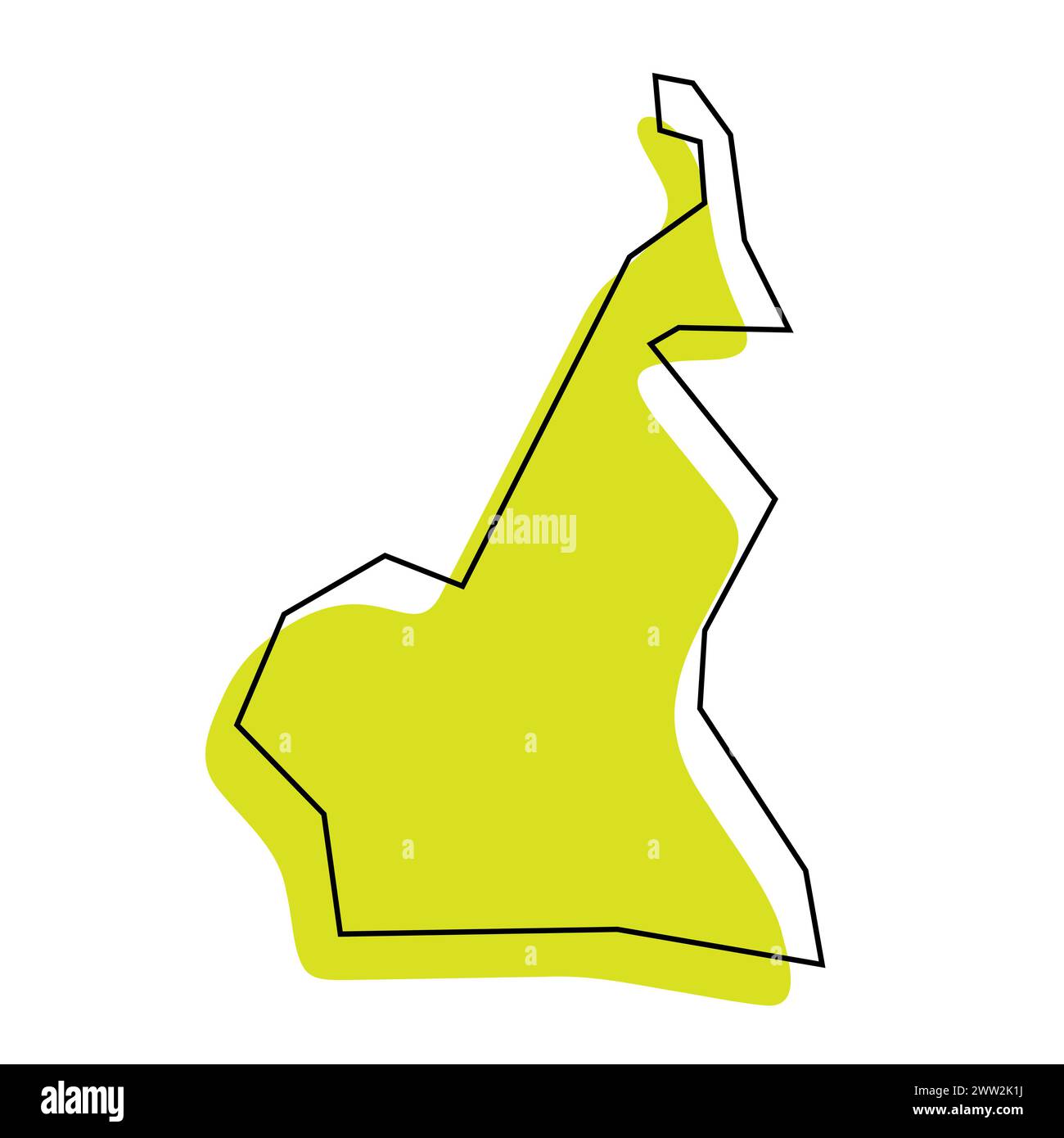 Cameroon country simplified map. Green silhouette with thin black ...