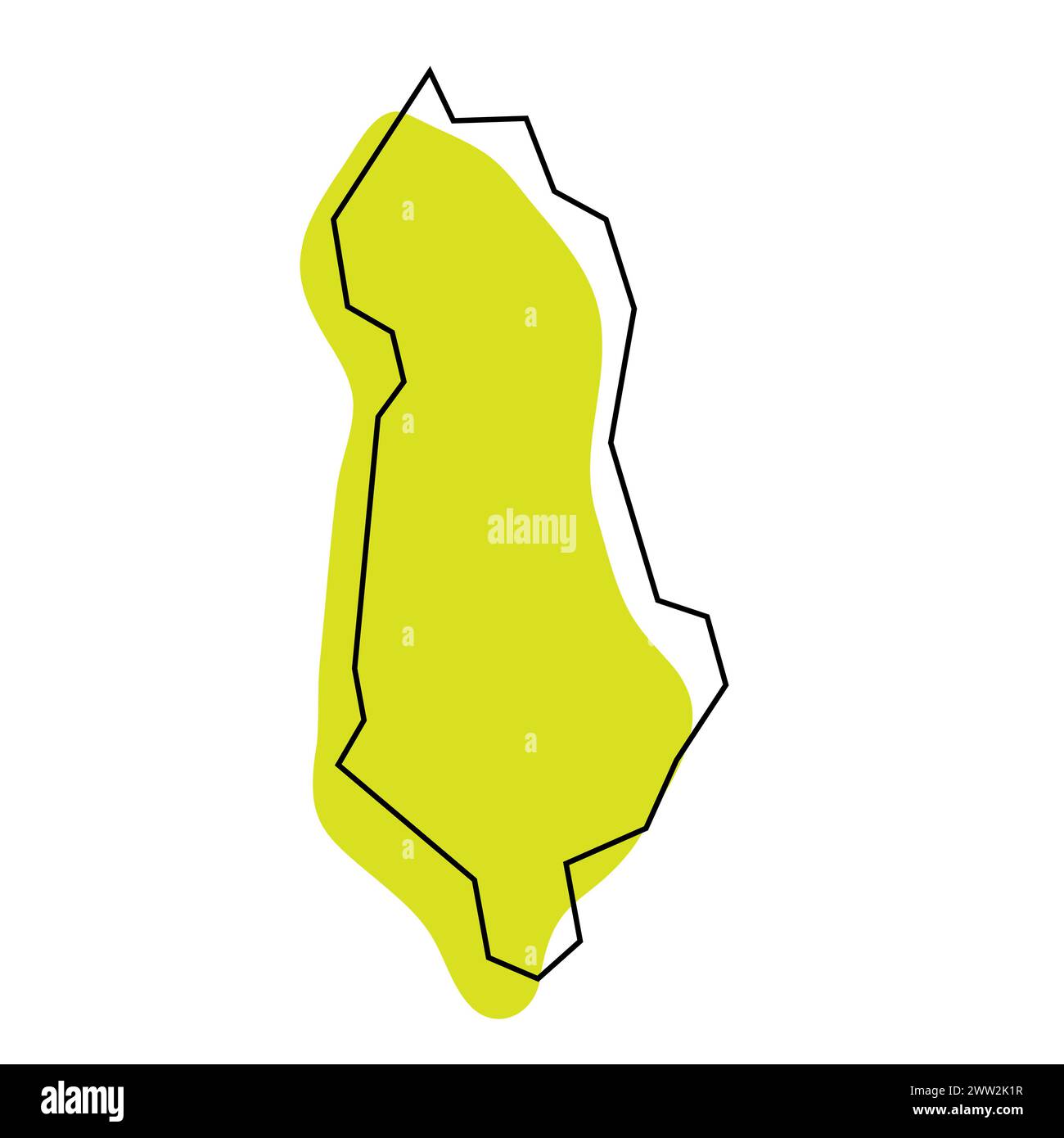 Albania country simplified map. Green silhouette with thin black contour outline isolated on ...