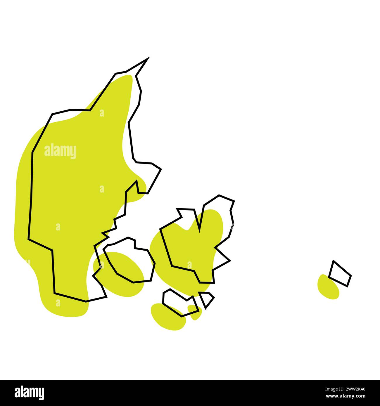 Denmark country simplified map. Green silhouette with thin black ...