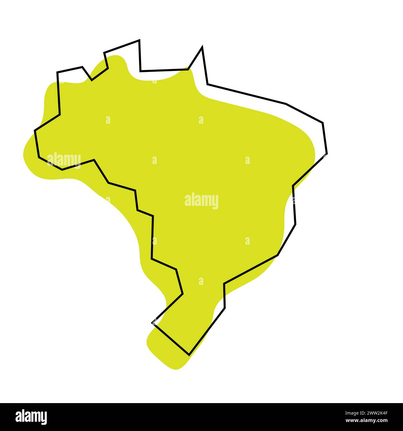 Brazil country simplified map. Green silhouette with thin black contour ...