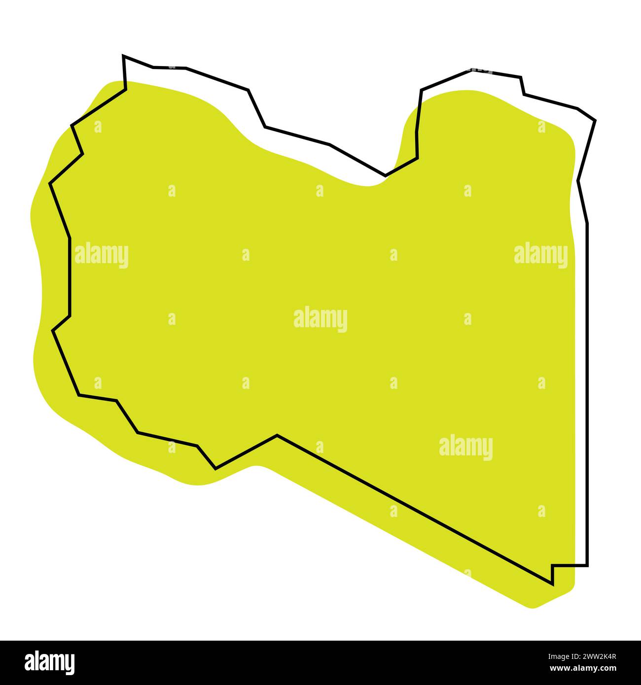 Libya country simplified map. Green silhouette with thin black contour ...