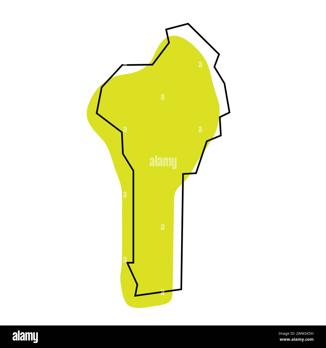 Benin country simplified map. Green silhouette with thin black contour outline isolated on white ...