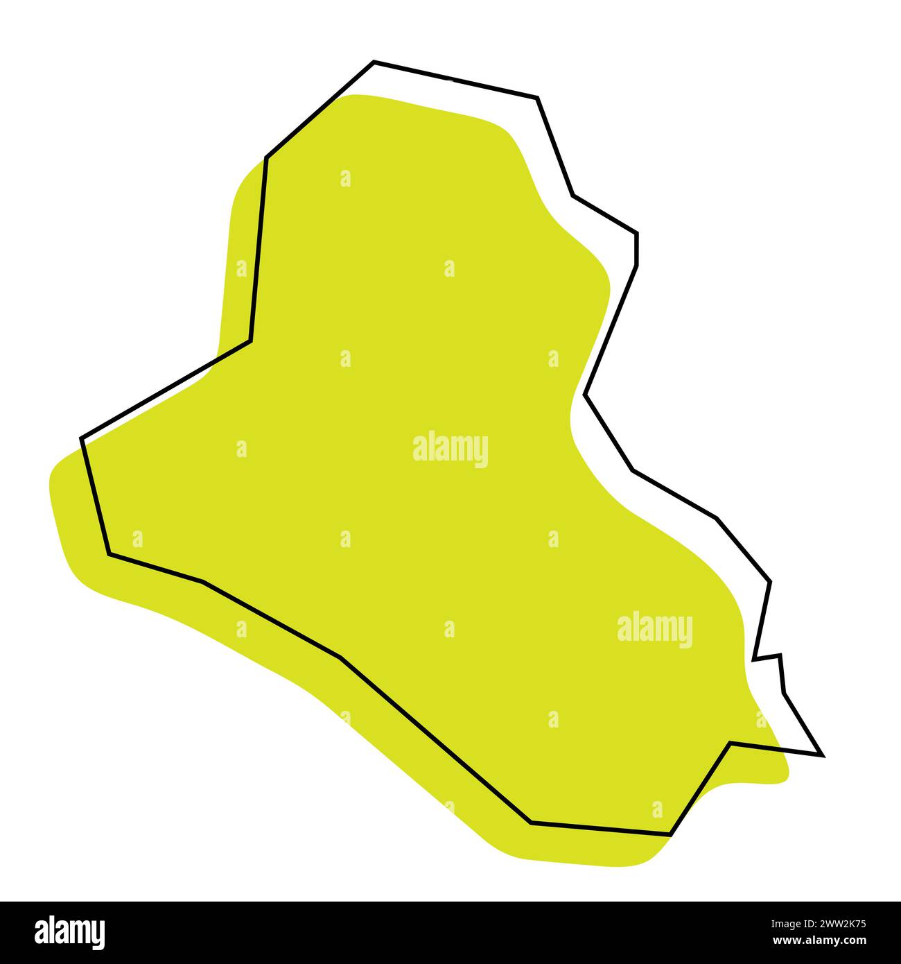 Iraq country simplified map. Green silhouette with thin black contour ...