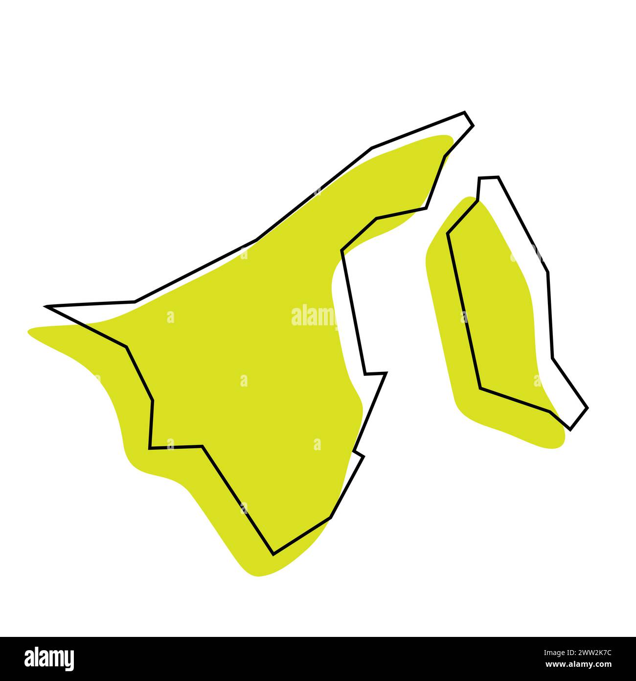 Brunei country simplified map. Green silhouette with thin black contour ...
