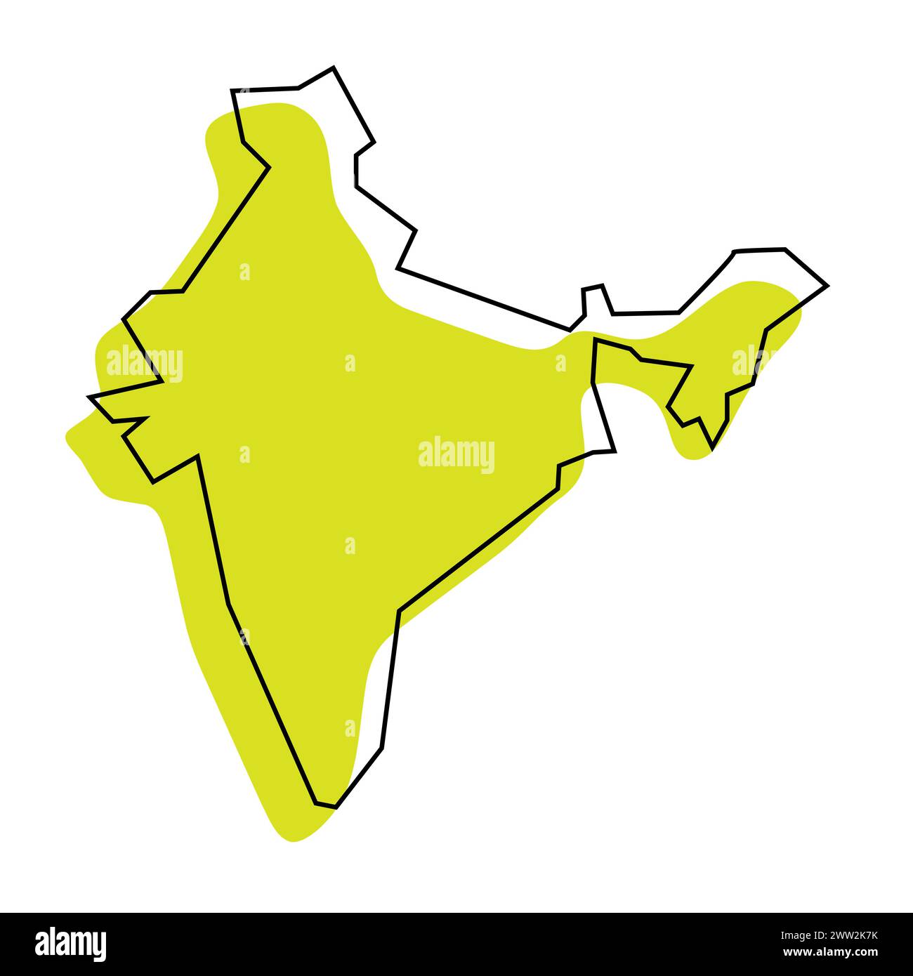 India country simplified map. Green silhouette with thin black contour ...