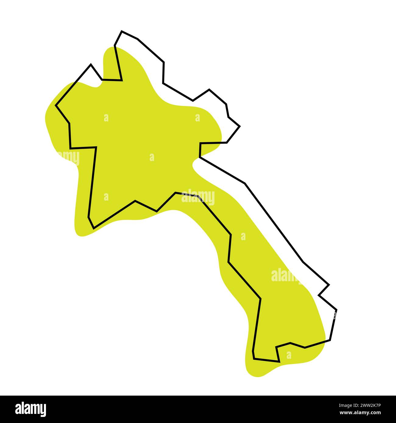 Laos country simplified map. Green silhouette with thin black contour ...