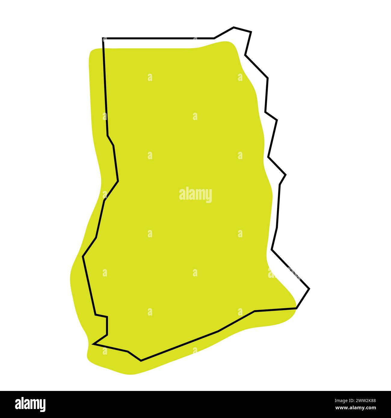 Ghana country simplified map. Green silhouette with thin black contour ...