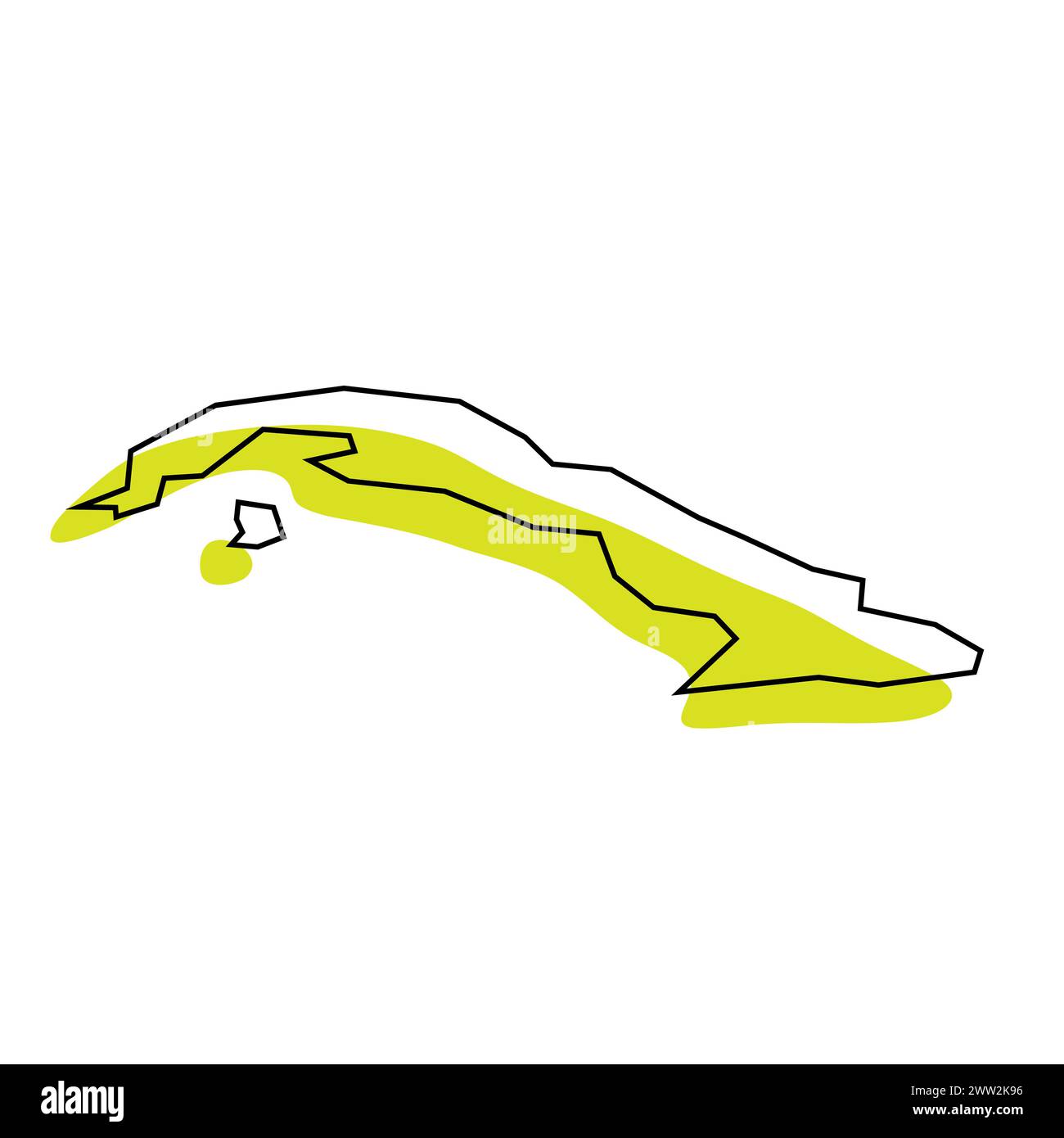 Cuba country simplified map. Green silhouette with thin black contour ...