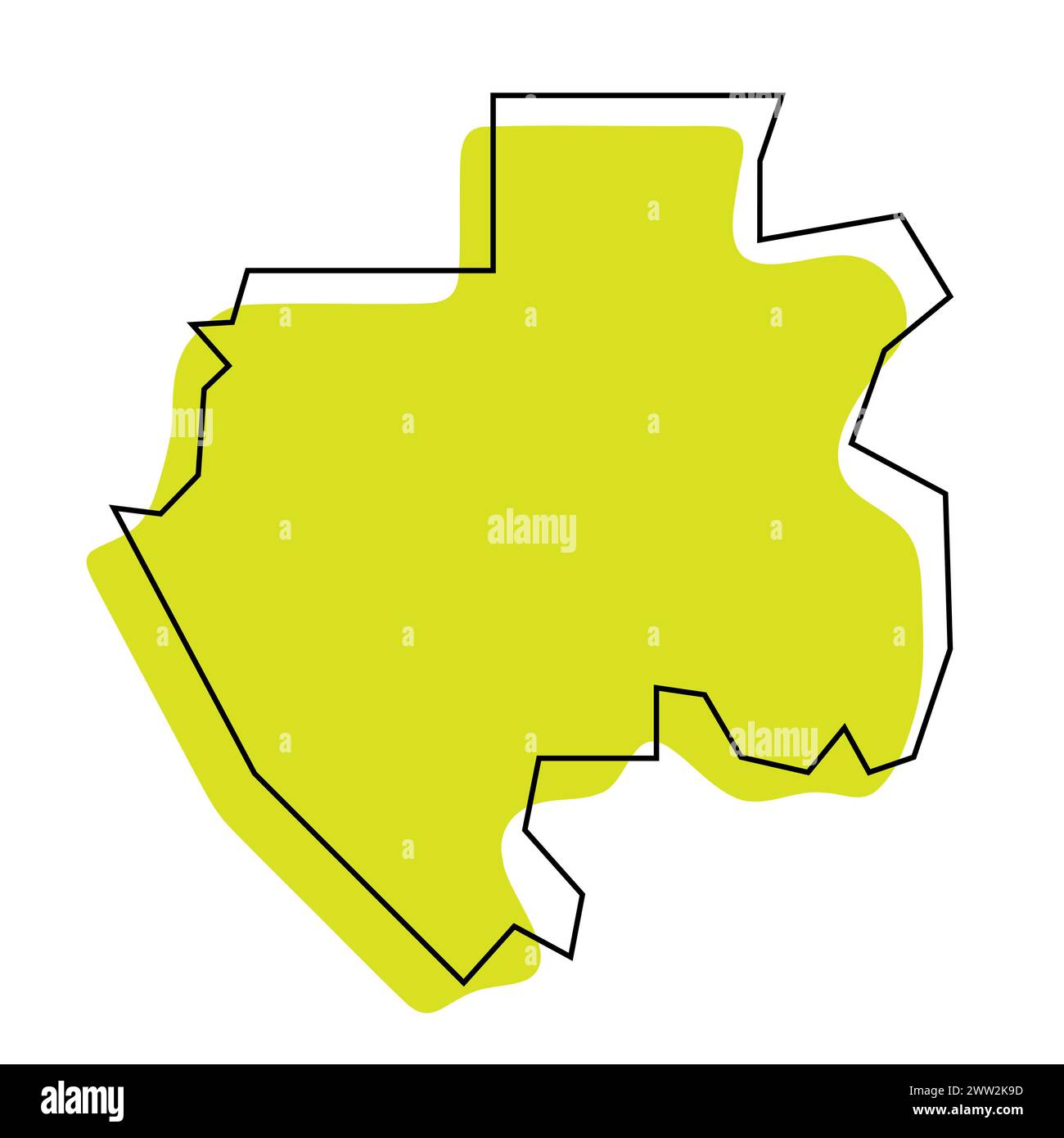 Gabon country simplified map. Green silhouette with thin black contour ...