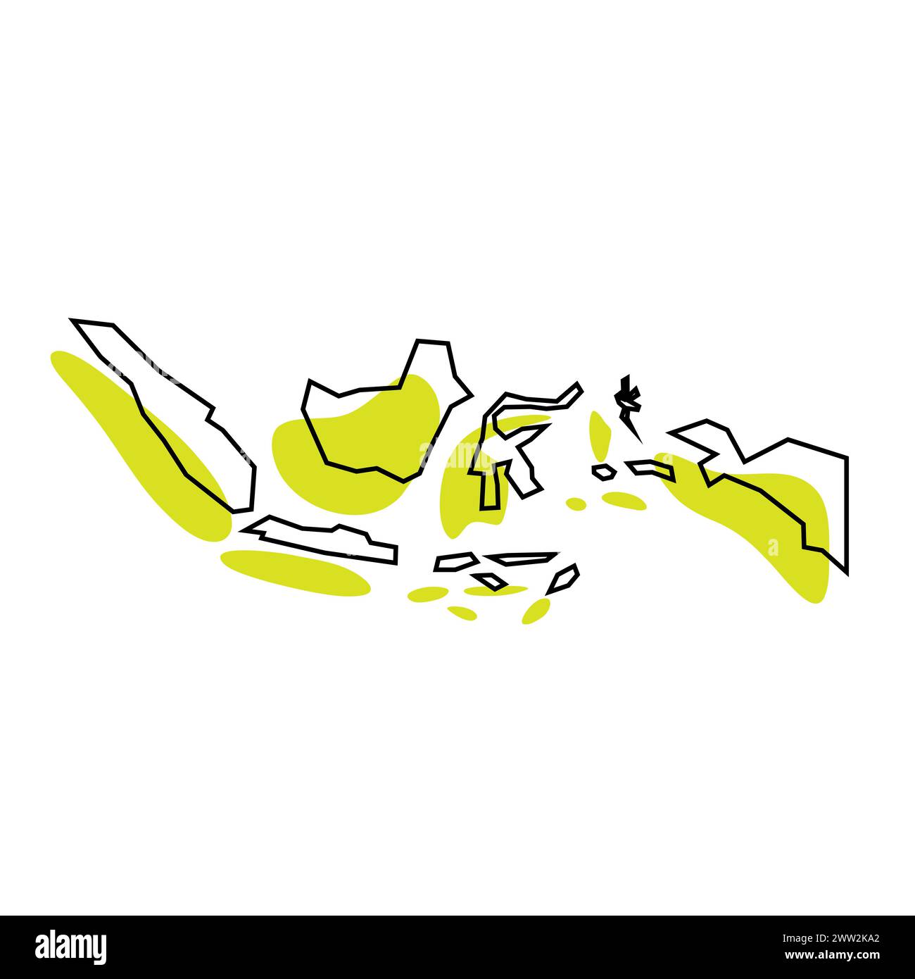 Indonesia country simplified map. Green silhouette with thin black ...