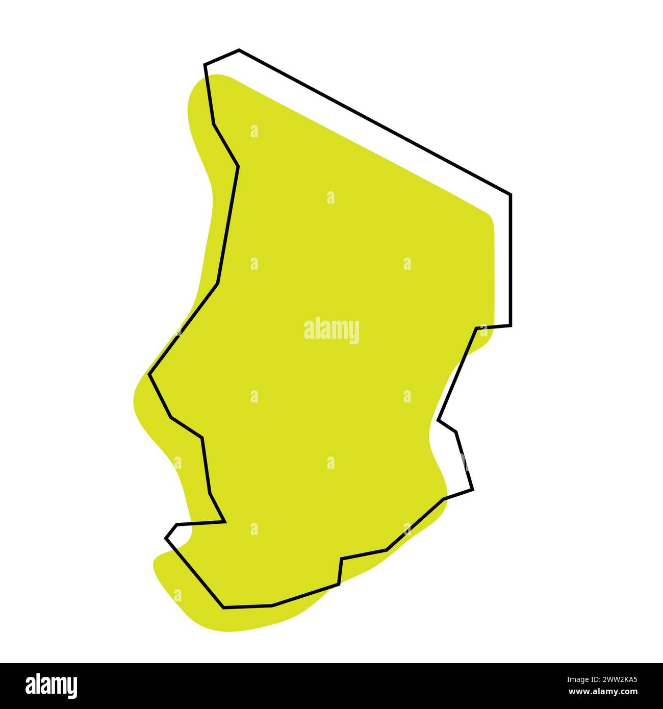 Chad country simplified map. Green silhouette with thin black contour ...