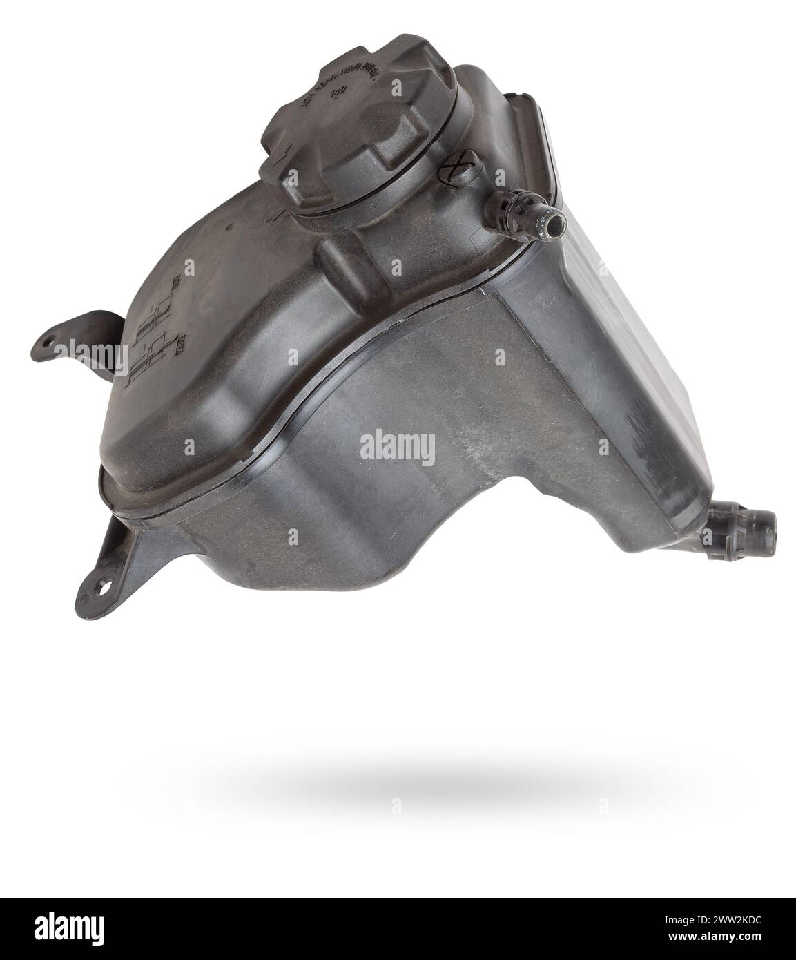 Coolant expansion tank white on an isolated background with black ...