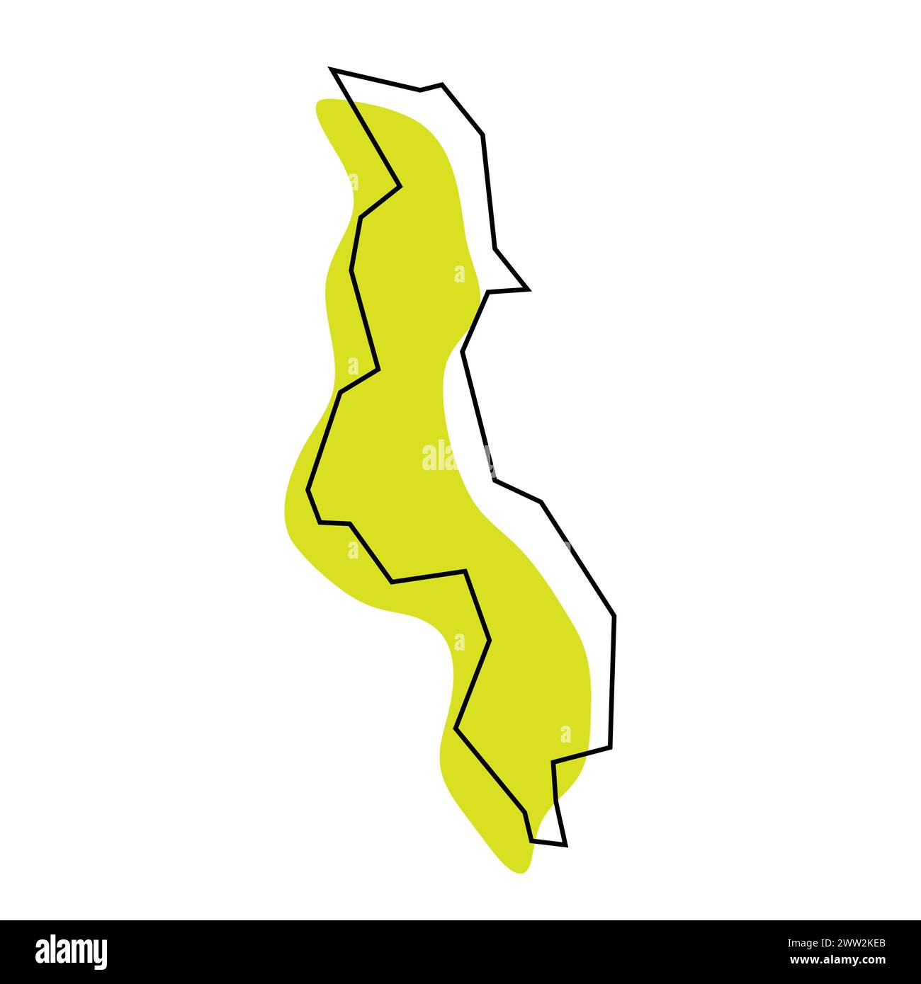 Malawi country simplified map. Green silhouette with thin black contour ...