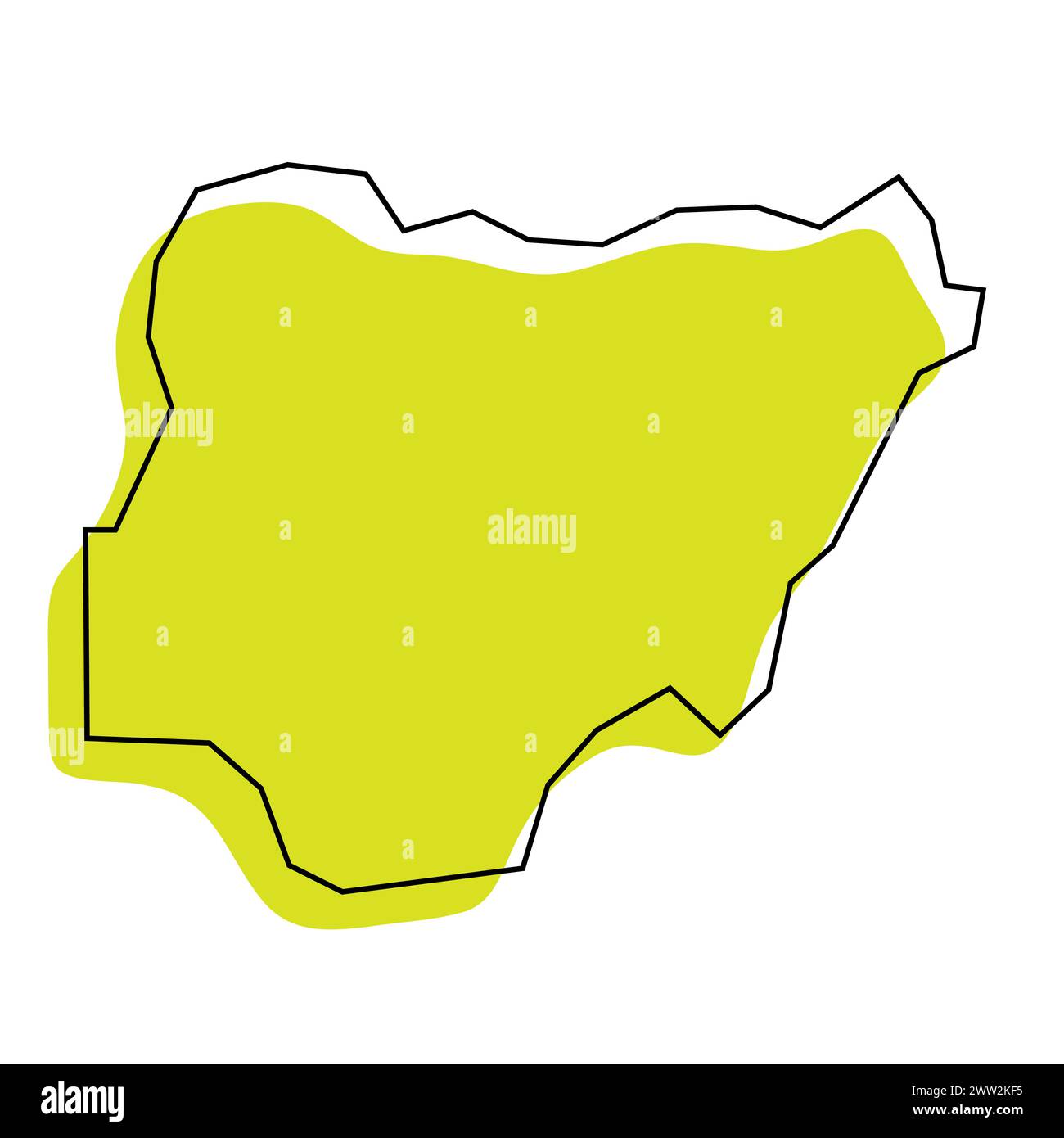 Nigeria country simplified map. Green silhouette with thin black ...