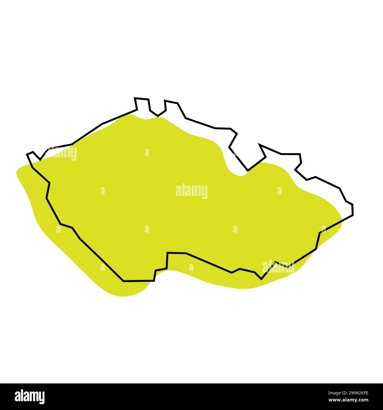 Czech Republic country simplified map. Green silhouette with thin black ...