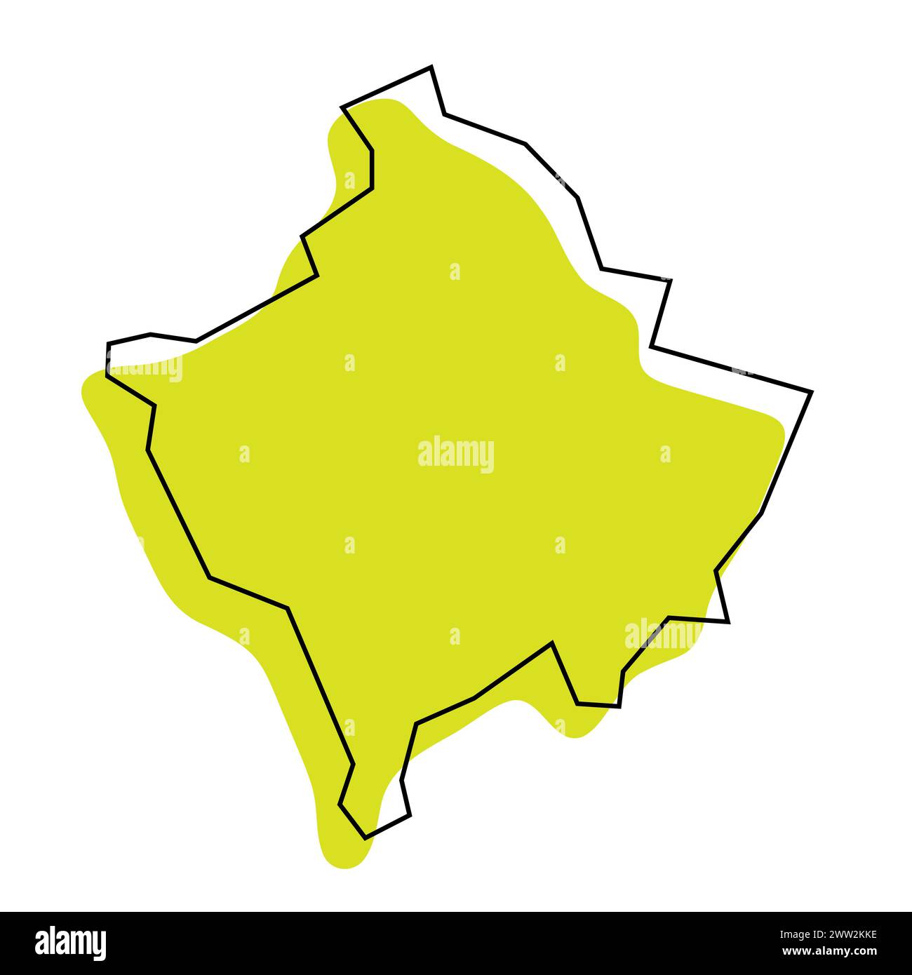 Kosovo Country Simplified Map Green Silhouette With Thin Black Contour Outline Isolated On