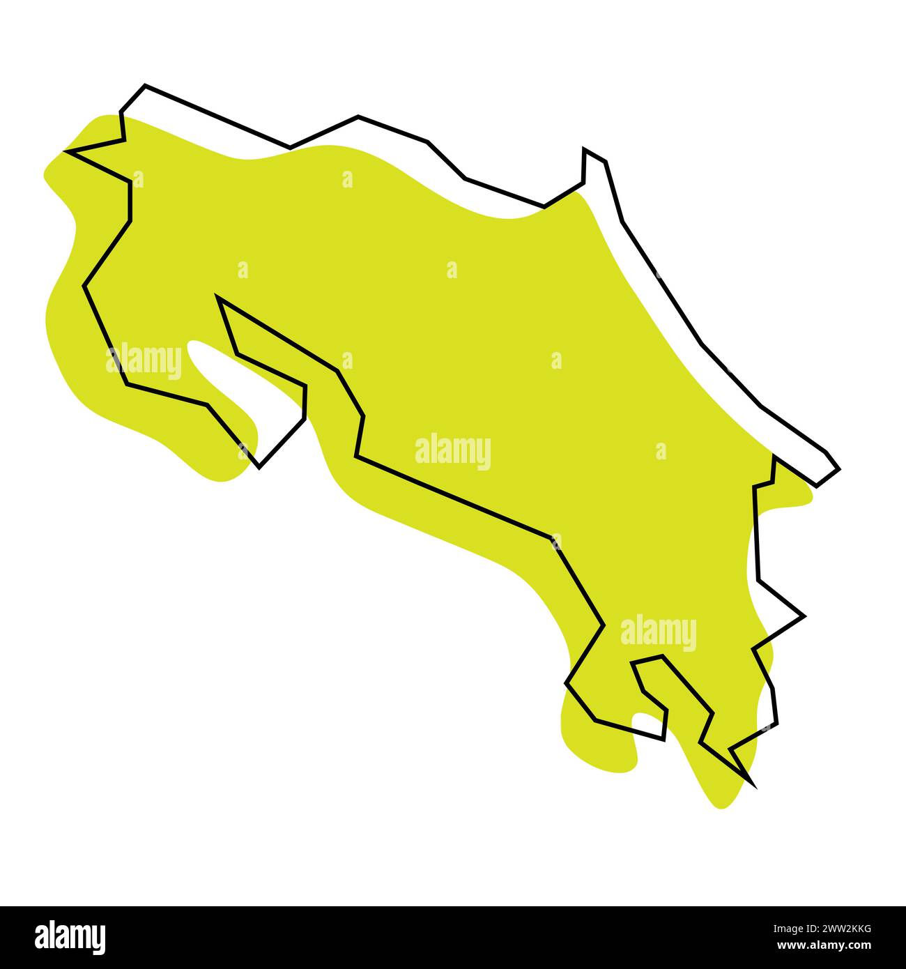 Costa Rica country simplified map. Green silhouette with thin black ...