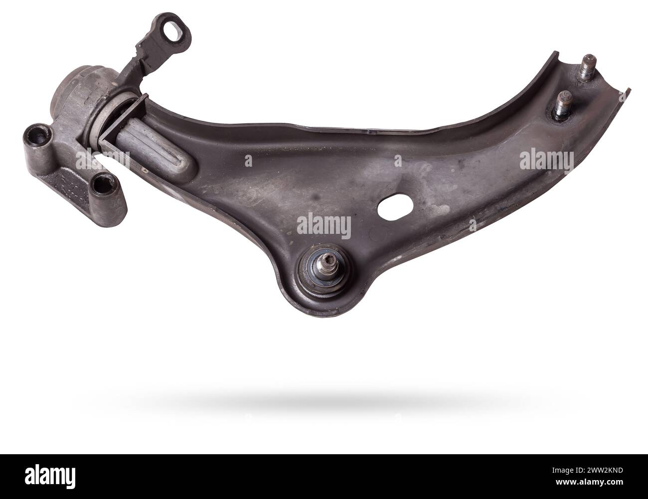 Curved metal chassis arm lever with ball and rubber-metal joint with ...